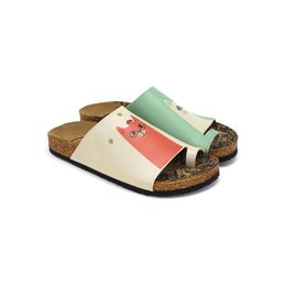 Calceo Zehentrenner in Creme/ Gr&uuml;n/ Orange - 75% | Gr&ouml;&szlig;e 37 | Damen-sandalen