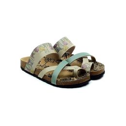 Calceo Zehentrenner in Beige/ Bunt - 70% | Gr&ouml;&szlig;e 41 | Damen-sandalen