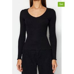Trendyol 2er-Set: Longsleeves in Schwarz/ Rot - 56% | Gr&ouml;&szlig;e M | Damen-tops