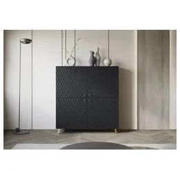 Highboard Home Affaire "Phuket, Front MDF", schwarz (graphite schwarz matt, mdf, gold), B:120cm H:128cm T:39cm, Sideboards, Highboard, moderne Kommode mit 4 T&uuml;ren und 8 F&auml;chern, Breite 120 cm