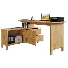 Schreibtisch OTTO HOME "Luven, aus Massivholz", beige (natur), B:140cm H:76cm T:60cm, Tische, Schreibtisch, in 2 Breiten, variable Nutzung als Schreibtisch oder Eckschreibtisch
