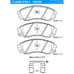 ATE Bremsbelagsatz, Scheibenbremse 13.0460-5799.2 vorne rechts links mit Zubeh&ouml;r f&uuml;r HYUNDAI KIA 58101-4DE00 58101-4HA01 58101-4HA00