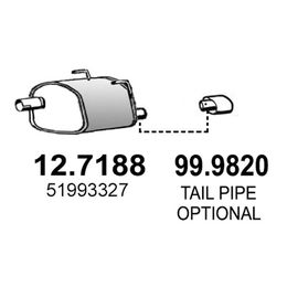 Asso Endschalld&auml;mpfer 12.7188 f&uuml;r FIAT FORD LANCIA AUTOBIANCHI 51930856 1796254 52041060