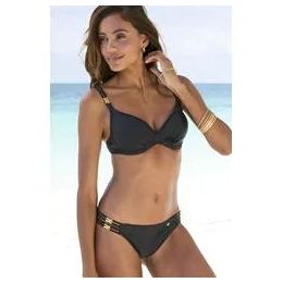 B&uuml;gel-Bikini JETTE "Giulia", Damen, Gr. 42, Cup D, schwarz, Polyamid, leicht gl&auml;nzend, Bikini-Sets B&uuml;gel-Bikini, mit goldfarbener Glanzbeschichtung und Accessoires