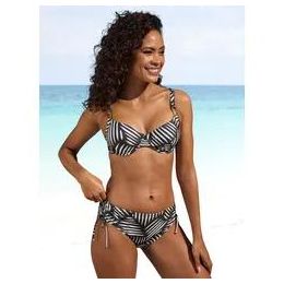B&uuml;gel-Bikini-Top Lascana "Liv", Damen, Gr. 36, Cup D, blau (anthrazit, creme), Obermaterial: 82% Polyamid, 18% Elasthan. Futter: 100% Polyester, bedruckt, gl&auml;nzend, Bikini-Oberteile, Mit goldfarbenen Schnallen