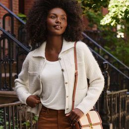 LANDS' END Strukturierte Strickjacke im Couture-Stil, Damen,  Wei&szlig;, Polyacryl/Polyester-Mischung, by Lands' End