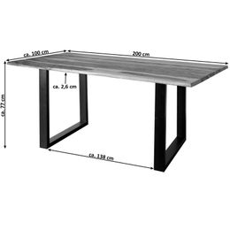 Esstisch MAREK 200 Sheesham naturfarben / 200x100 / U-Gestell Schwarz