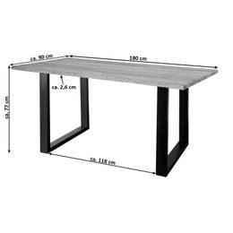 Esstisch MAREK 180 Sheesham shinafarben / 180x90 / U-Gestell Schwarz