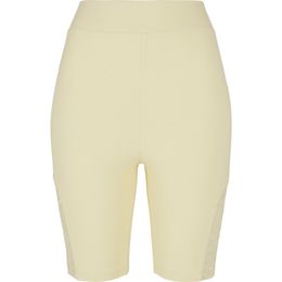 Radlerhose Urban Classics "Urban Classics Damen Ladies High Waist Lace Inset Cycle Shorts", Gr. L, US-Gr&ouml;&szlig;en, softgelb, 94% Baumwolle, 6% Elasthan, unifarben, slim fit, Hosen Radlerhose