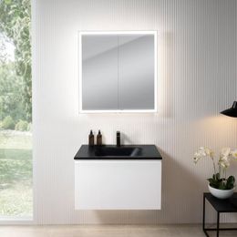rivea Dia Unterschrank B: 81 cm mit 1 Auszug, Waschtisch mit 1 Hahnloch schwarz matt, mit n60 Spiegelschrank f&uuml;r die Schweiz,,