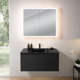 rivea Dia Unterschrank B: 101 cm mit 1 Auszug, Waschtisch mit 1 Hahnloch schwarz matt, mit n60 Spiegelschrank f&uuml;r die Schweiz,,