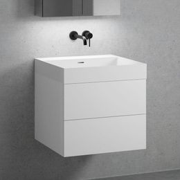 neoro n50 Unterschrank B: 60 cm mit 2 Ausz&uuml;gen, Waschtisch ohne Hahnloch wei&szlig; matt,, BN0133WM+BN0421WM,