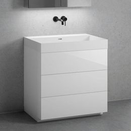 neoro n50 Unterschrank B: 80 cm mit 3 Ausz&uuml;gen, Waschtisch ohne Hahnloch wei&szlig; matt,, BN0134WM+BN0452WH,