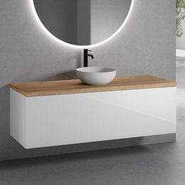 neoro n50 Unterschrank B: 160 cm mit 1 Auszug, Waschtisch &Oslash; 40 cm wei&szlig; matt,, BN0064WM+BN0495WH+BN0405W1,