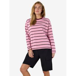 Sweatshirt Noisy may "NMEMBER L/S STRIPE SWEAT NOOS", Damen, Gr. L, begonia pink stripes:tibetan rot, hellwei&szlig;, Sweatware, Obermaterial: 100% Baumwolle, gestreift, oversize normal, Rundhals, Sweatshirts Sweatshirt