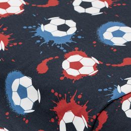 buttinette Baumwoll-Jersey-Digitaldruck "Fu&szlig;ball" mit Elasthan, blau-color