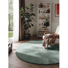 Waschbarer Hochflor Shaggyteppich Melvin Mint &oslash; 200 cm - Hochflor Teppich f&uuml;r Wohnzimmer