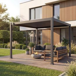 Alu Pergola MCW-N94, Lamellen-Pavillon Terrassen&uuml;berdachung, stabiles 10cm-Metall-Gestell 3x3m ~ anthrazit