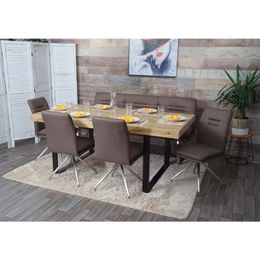 Esszimmer-Set MCW-H70, Sitzgruppe Esszimmergruppe Esszimmergarnitur, Stoff/Textil Edelstahl geb&uuml;rstet ~ braun 180cm