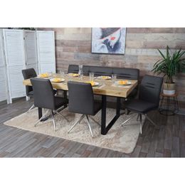 Esszimmer-Set MCW-H70, Sitzgruppe Esszimmergruppe Esszimmergarnitur, Stoff/Textil Edelstahl geb&uuml;rstet ~ grau-braun 180cm