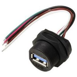 USB 2.0-Buchse f&uuml;r die r&uuml;ckseitige Montage mit Draht IP67 (Gewinde) Kabel 0,1 m TC-E13T-FU2-PWF-0.1PV Wasserdichtes Kunststoffkabel TC-13543556 TRU COMPONENTS