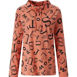 Damen Stehkragenshirt mit Lettering-Print papaya-schwarz-bedruckt, Gr&ouml;&szlig;e 42