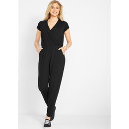 bonprix Jersey-Jumpsuit aus Viskose-Mix, schwarz, Gr.56/58 (3XL), H&uuml;bscher Einteiler mit R&uuml;cken-Ausschnitt, kn&ouml;chellang, aus Viskose