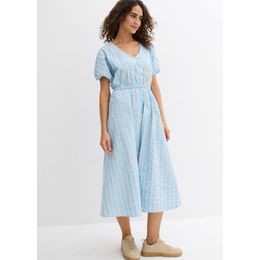 bonprix Kleid aus reiner Baumwolle, blau, Gr.46, weit geschnittenes Kleid aus reiner Baumwolle mit Fledermaus&auml;rmeln und V-Ausschnitt, aus 100% Baumwolle