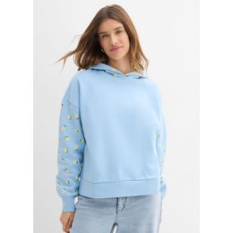 bonprix Weiter Hoodie aus reiner Bio-Baumwolle, blau, Gr.44/46 (L), L&auml;ssiger Hoodie aus reiner Bio-Baumwolle mit Druck, aus 100% Baumwolle