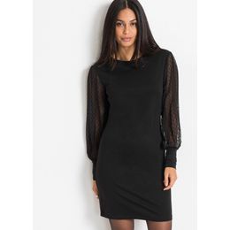 bonprix Jerseykleid aus Viskose-Mix, schwarz, Gr.44/46 (L), Geschmackvolles Jerseykleid mit Ballon&auml;rmeln aus Chiffon