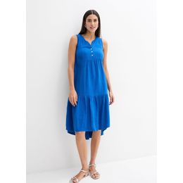 bonprix Kleid aus luftigem Musselin, blau, Gr.40, weit geschnittenes Musselinkleid aus reiner Baumwolle mit V-Ausschnitt, aus 100% Baumwolle