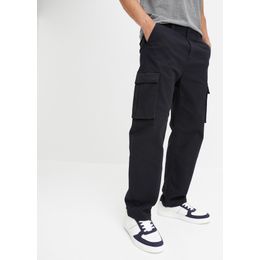 bonprix Loose Fit Cargohose aus robustem Baumwollstretch Straight, schwarz, Gr.50, Modische Cargohose im extra weiten Loose Fit, 98% Baumwolle
