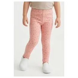 Strickleggings happy girls, M&auml;dchen, Gr. 146, N-Gr, rosa (dusty rose), Feinstrick, Obermaterial: 60% Polyester, 35% Baumwolle, 5% Elasthan, bedruckt, slim fit normal, Hosen Strickleggings, im s&uuml;&szlig;en Herzchen-Allover
