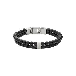 Armband Fossil "Schmuck Geschenk Edelstahl Leder Armschmuck", schwarz (edelstahlfarben, schwarz), Armb&auml;nder, Damen, 19,5cm, Edelstahl Leder, Edelstahl, Leder, Armband