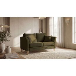 2-Sitzer Home Affaire "Arellano, Breite 155 cm", olive, B:155cm H:87cm T:86cm, Sofas, klassisches Design, 2 Zierkissen inklusive, Webstoff fein, Chenille