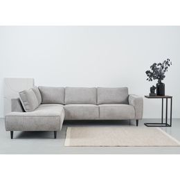 Ecksofa Home Affaire "Fumone, Lederoptik oder Soft-Touch Chenille", grau (dolphin), B:260cm H:83cm T:200cm, 90% PES; 10% NY, Sofas, Ecksofa, Breite 260, mit schwarzen Massivholzf&uuml;&szlig;en