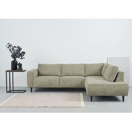 Ecksofa Home Affaire "Fumone, Lederoptik oder Soft-Touch Chenille", gr&uuml;n, B:260cm H:83cm T:200cm, 90% PES; 10% NY, Sofas, Ecksofa, Breite 260, mit schwarzen Massivholzf&uuml;&szlig;en