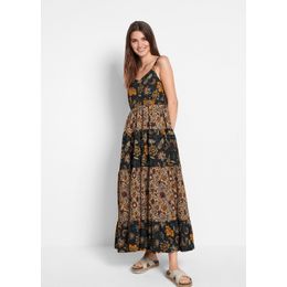 bonprix Maxikleid mit Volants, schwarz, Gr.56/58 (3XL), Bedrucktes Maxikleid mit Volants und V-Ausschnitt, aus 100% Baumwolle