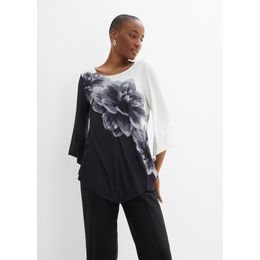 bonprix Shirt-Tunika mit Druck, schwarz, Gr.40/42 (M), Fr&uuml;hlingshafte Shirt-Tunika mit spitz zulaufendem Saumen und Blumenmuster