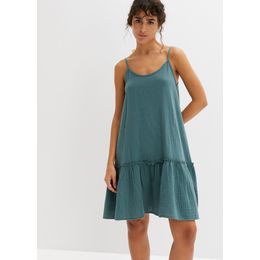 bonprix Tr&auml;gerkleid aus Musselin, gr&uuml;n, Gr.52, Musselin-Kleid mit Spaghetti-Tr&auml;gern, aus 100% Baumwolle,Musselin
