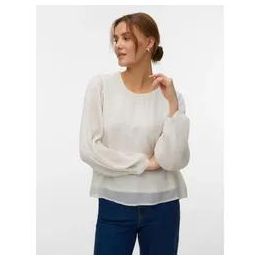 V&eacute;ro Moda Blusenshirt VERO MODA "VMSIGNE LS PLISSE TOP WVN", Damen, Gr. S, cloud dancer, Jersey, Obermaterial: 100% Polyester, unifarben, regular fit normal, Rundhals, Shirts Blusenshirt, mit Schlingenverschluss