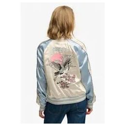 Parka Superdry "SUIKAJAN EMBROIDERED BOMBER", Damen, Gr. M, blau fog, Web, Obermaterial: 100% Polyester, slim fit, Jacken Parka