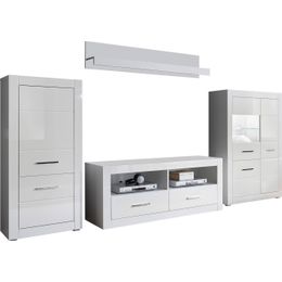 Wohnwand Home Affaire "BIANCO", wei&szlig; (wei&szlig; matt, wei&szlig; mdf hochglanz), B:335cm, Kastenm&ouml;bel-Sets, Wohnwand