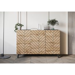 Sideboard Home Affaire "Phuket, Front MDF", schwarz (graphite schwarz matt, votan eichefarben gefr&auml;st), B:120cm H:76cm T:39cm, Sideboards, Sideboard, Modernes Sideboard mit 6 F&auml;chern, Breite 120 cm