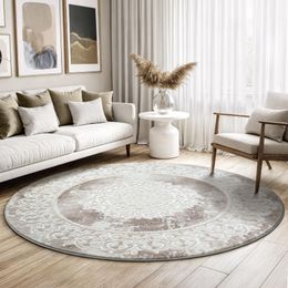 Teppich Sanat "Harmony 3205, auch als L&auml;ufer", beige, H:12mm &Oslash;:150cm, Kunstfaser, Teppiche, Teppich, Wohnzimmer, Kurzflor, modern, Orient Optik, Schlafzimmer