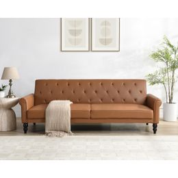 Schlafsofa DOREL HOME "Tyne", cognac, B:222cm H:82cm T:83cm, 100% polyurethan, Sofas, Schlafsofa