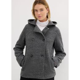 Cabanjacke bonprix, Damen, Gr. 48, schwarz (schwarz, wollwei&szlig; meliert), Boucl&eacute;, Obermaterial: 100% Polyester. Futter: 100% Polyester. &Auml;rmelfutter: 100% Polyester, meliert, l&auml;ssig geschnitten h&uuml;ftbedeckend, Jacken, moderner Look, aus kuscheligem Boucl&eacute;-Material, mit Kapuze