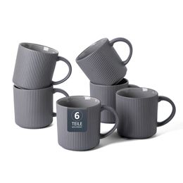 Becher OTTO HOME "Kaffeebecher Ylvii, 6er Set", reactive dunkelgrau, H:9,8cm &Oslash;:9,4cm, Steinzeug, Trinkgef&auml;&szlig;e, Becher, Riffeloptik, sp&uuml;lmaschinenfest und mikrowellengeeignet, 460 ml