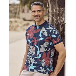 Poloshirt Lerros "Poloshirt, sommerlich-floral gemustert", Herren, Gr. S, blau (classic navy), 100% Baumwolle, ohne Ausschnitt, Shirts