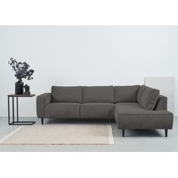 Ecksofa Home Affaire "Fumone, Lederoptik oder Soft-Touch Chenille", schwarz (onyx), B:260cm H:83cm T:200cm, 90% PES; 10% NY, Sofas, Ecksofa, Breite 260, mit schwarzen Massivholzf&uuml;&szlig;en